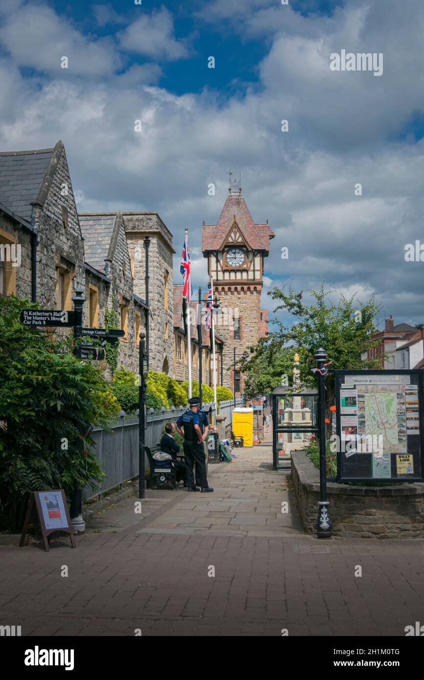 View of the clock tower in the High Street in the ancient market town ...