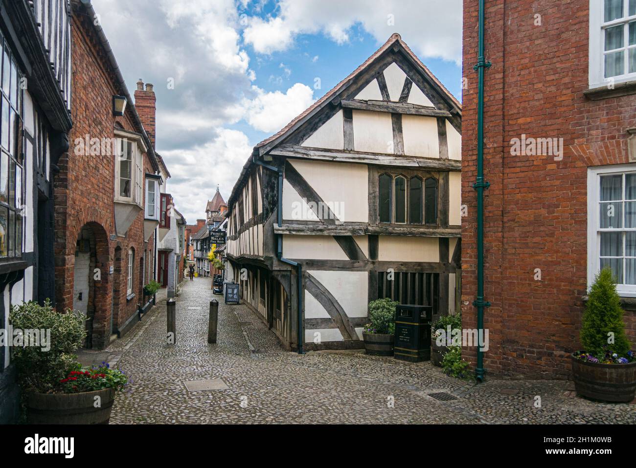 View of Church Lane in the ancient market town of Ledbury ...