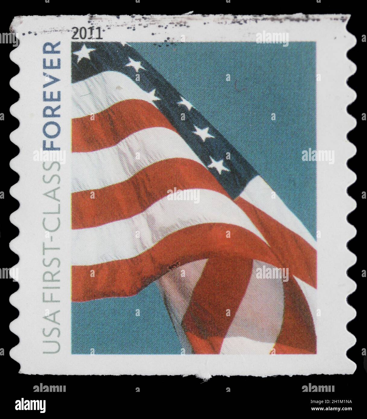 Stamp printed in USA, Flag, "usa first -class forever", circa 2011 ...