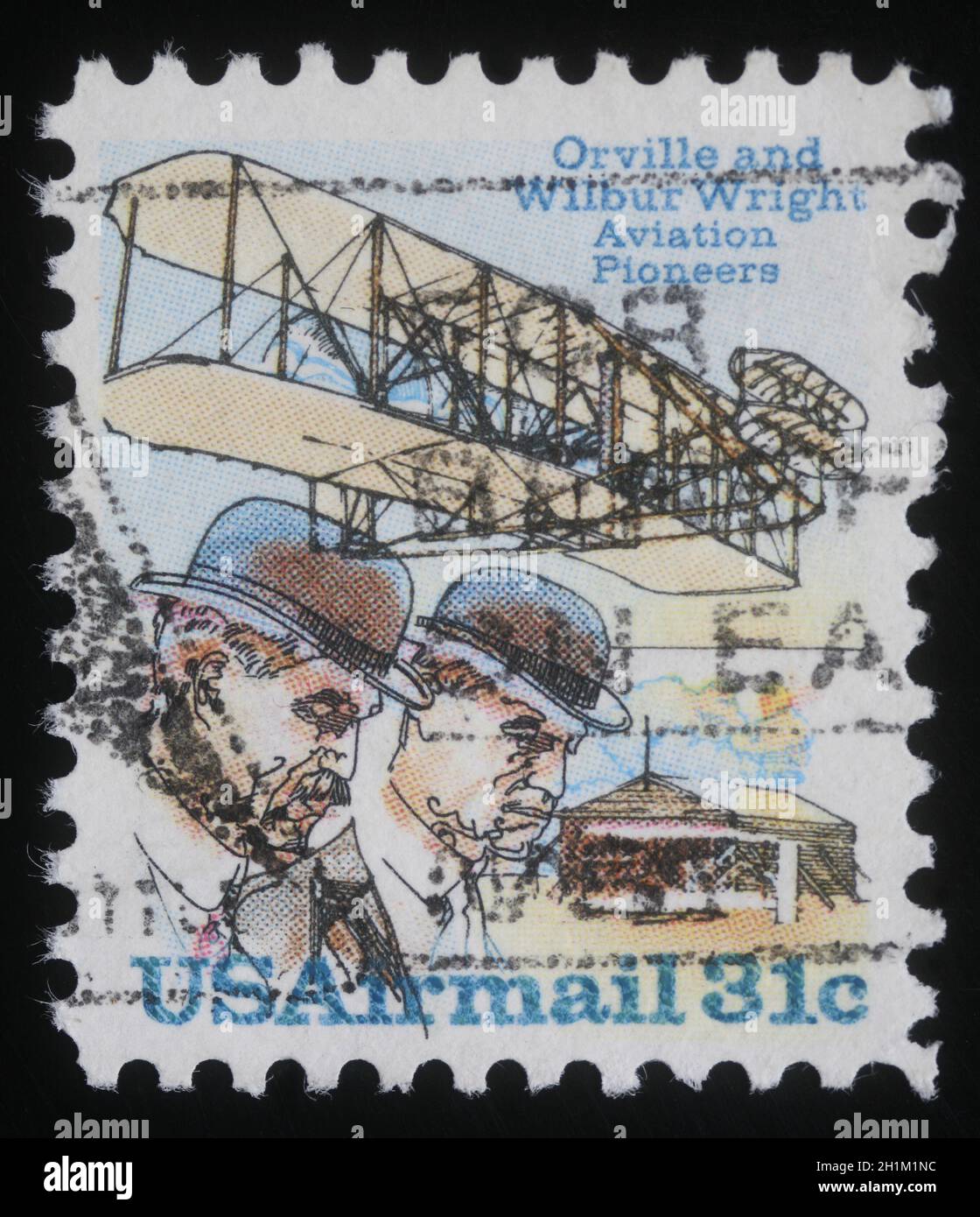 Stamp printed in USA issued for the 75th Anniversary of First Powered ...