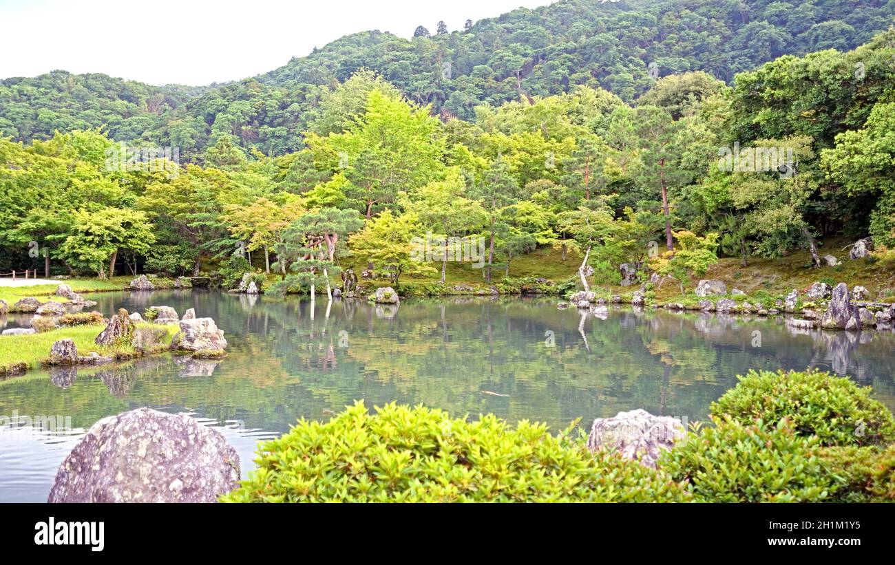 Beautiful mossy green Japanese zen garden with a lake Stock Photo - Alamy