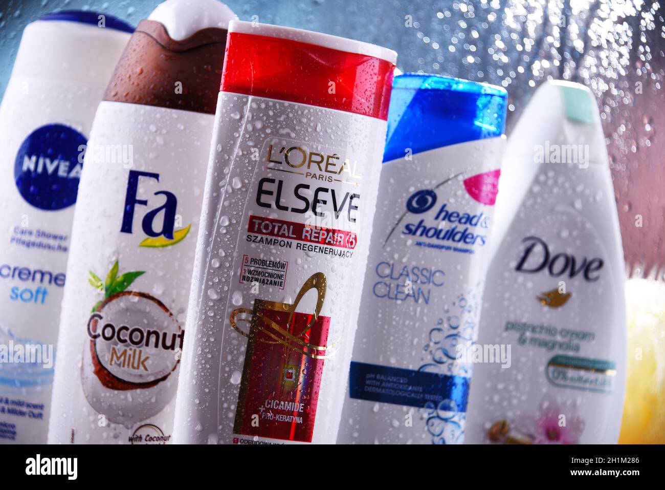 POZNAN, POL - OCT 23, 2020: Plastic containers of body care products ...