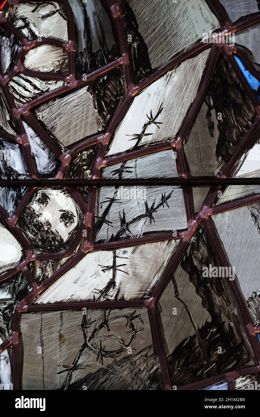 Resurrection, God gives people new life, detail of stained glass window ...