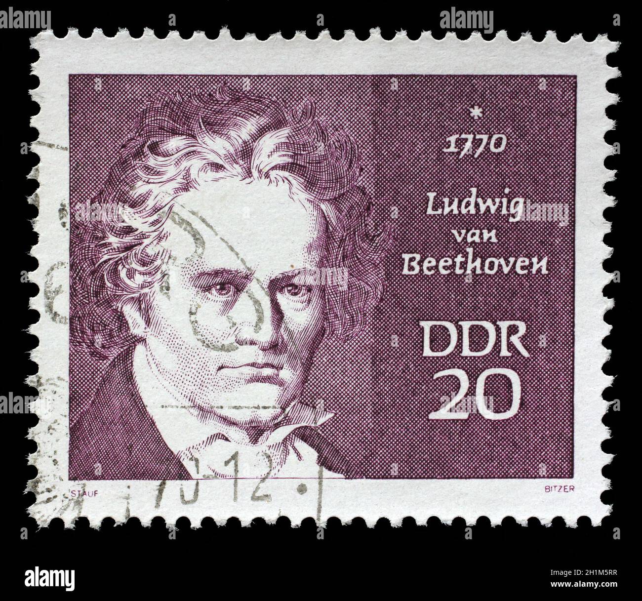 Stamp printed in GDR shows Ludwig van Beethoven, composer, circa 1970 ...