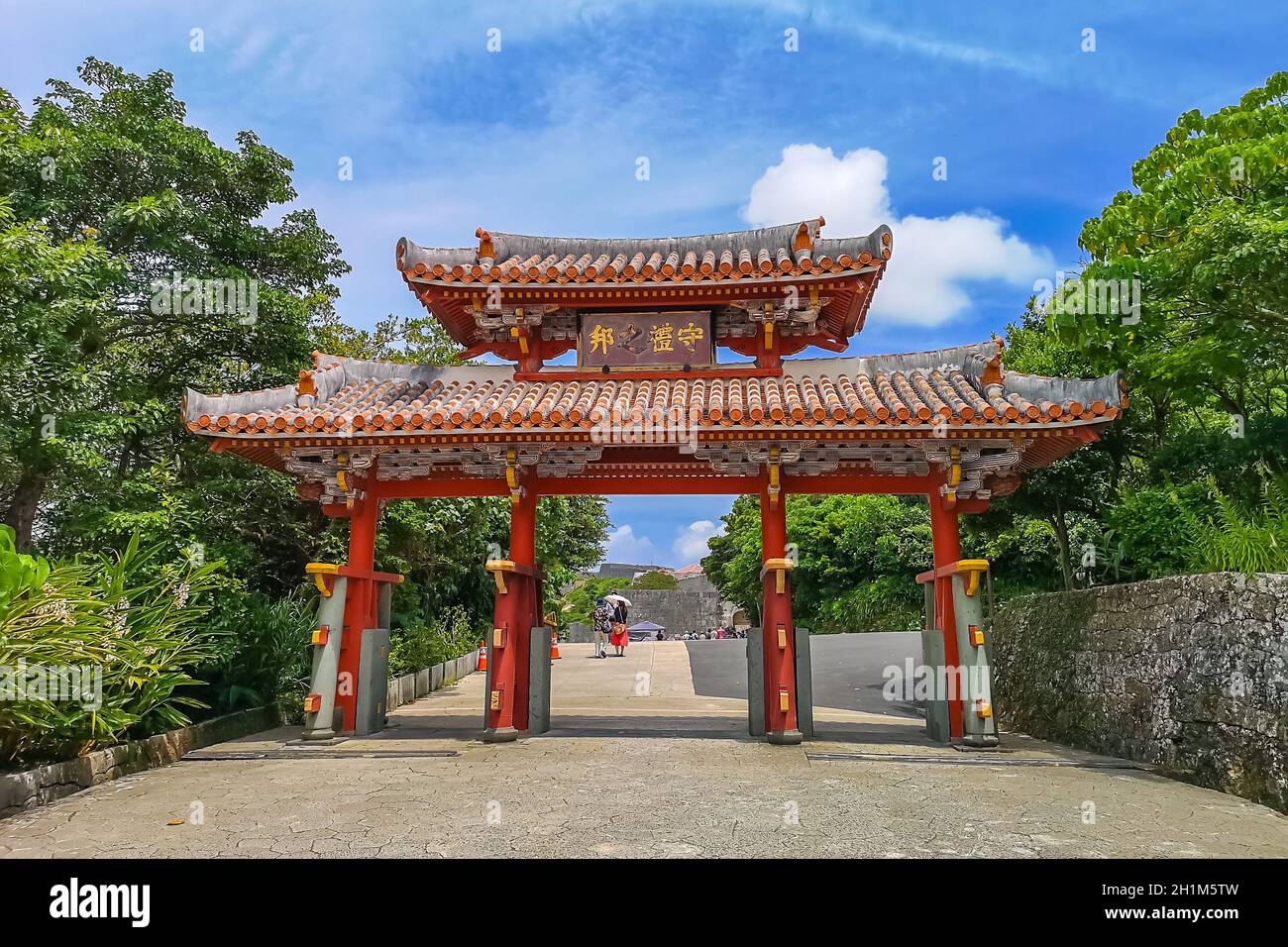 Shureimon Gate in Shuri castle in Okinawa, Japan with blue sky. The ...