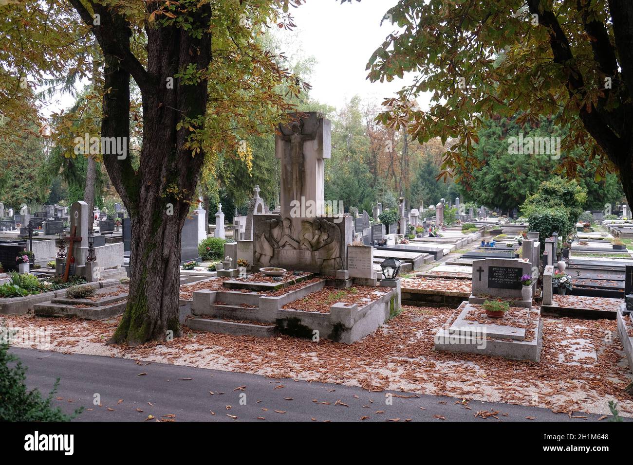 Catholic graves tombstones, Mirogoj cemetery in Zagreb, Croatia Stock ...