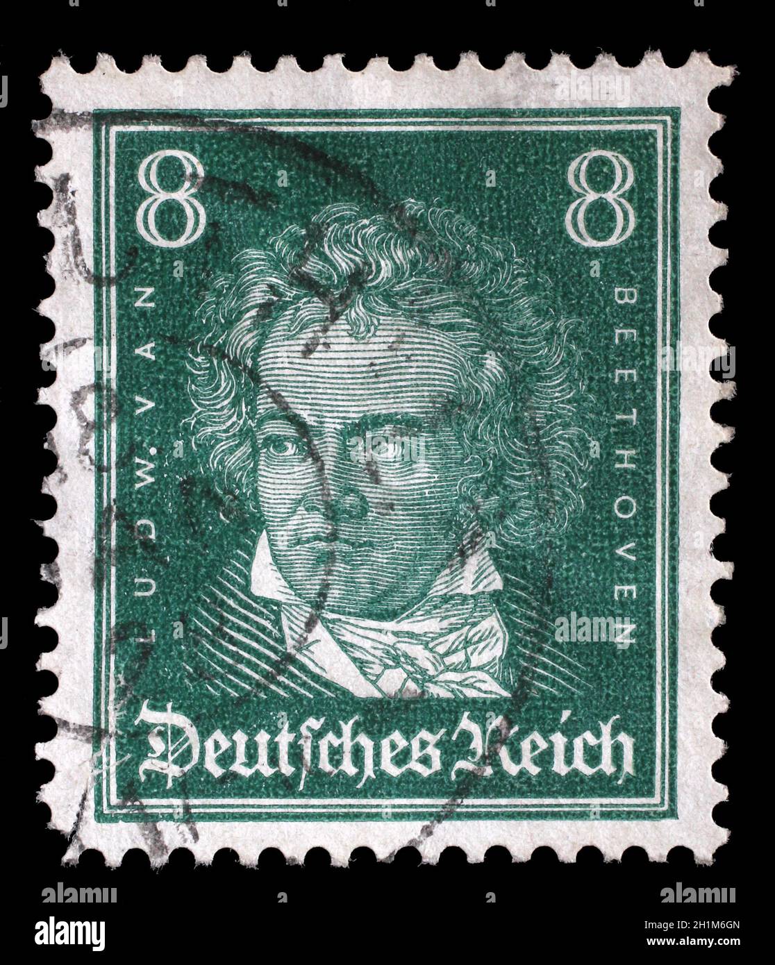 Stamp printed in the German Reich shows Ludwig van Beethoven, German ...