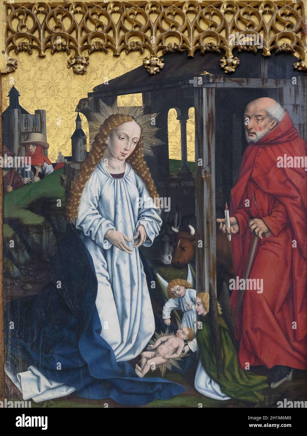 Nativity Scene, Twelve Apostles altar in St James Church in Rothenburg ...