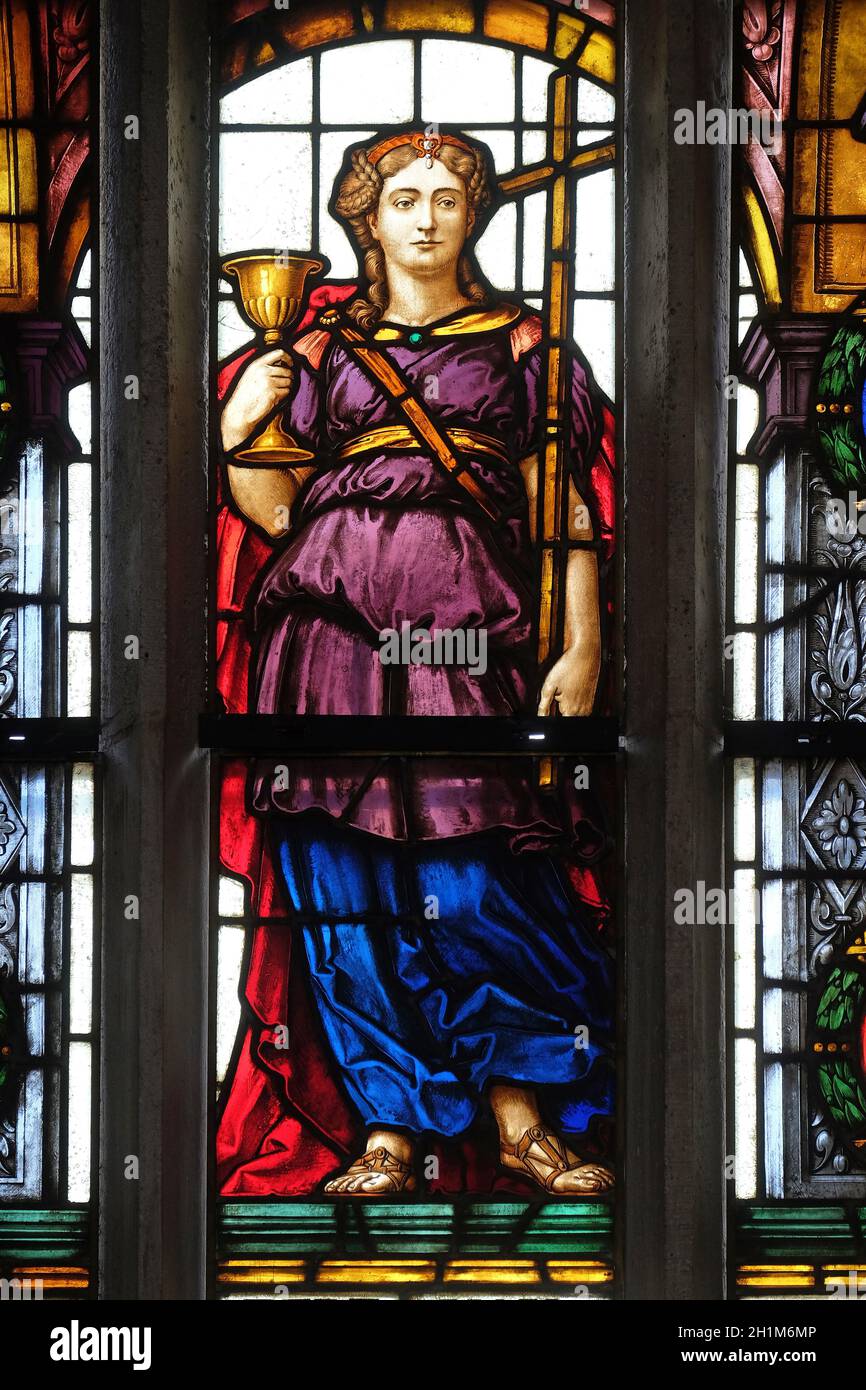 Stained glass window in the St James Church in Rothenburg ob der Tauber ...