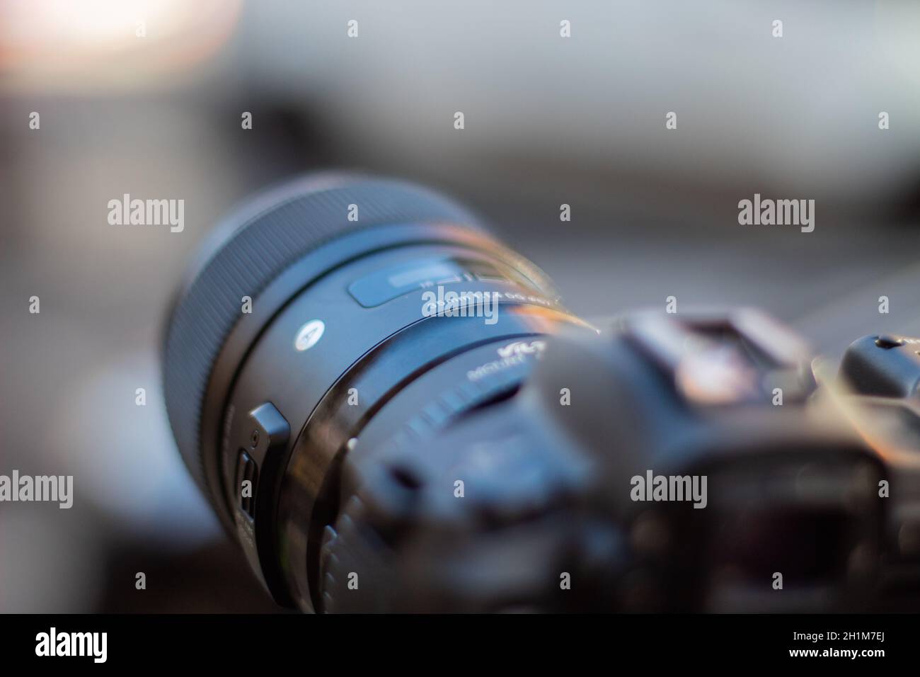 Digital camera up-close recording blurry traffic in street. Modern ...
