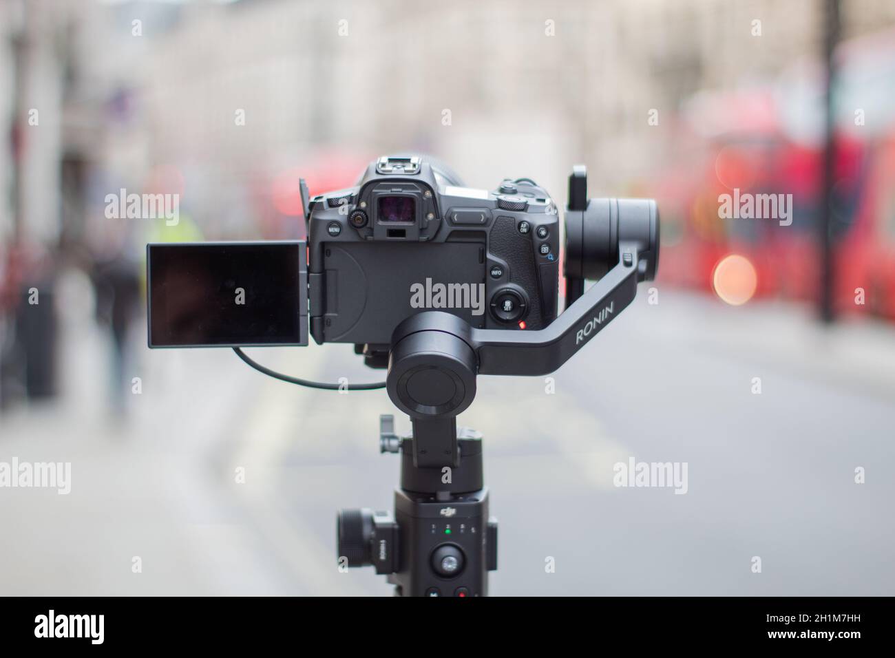 London, UK - February 14, 2020: Camera with black screen getting ready ...