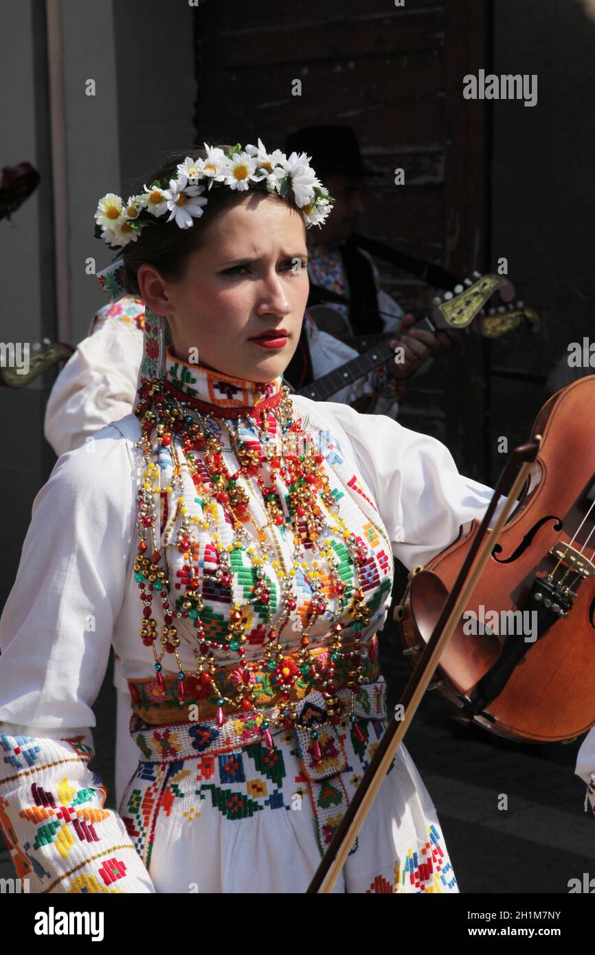 Participant in Croatian national costume from the village Bratina ...