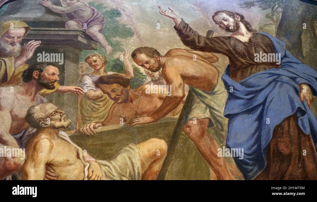 Jesus Miracles - Raising Lazarus, fresco in the St Nicholas Cathedral ...