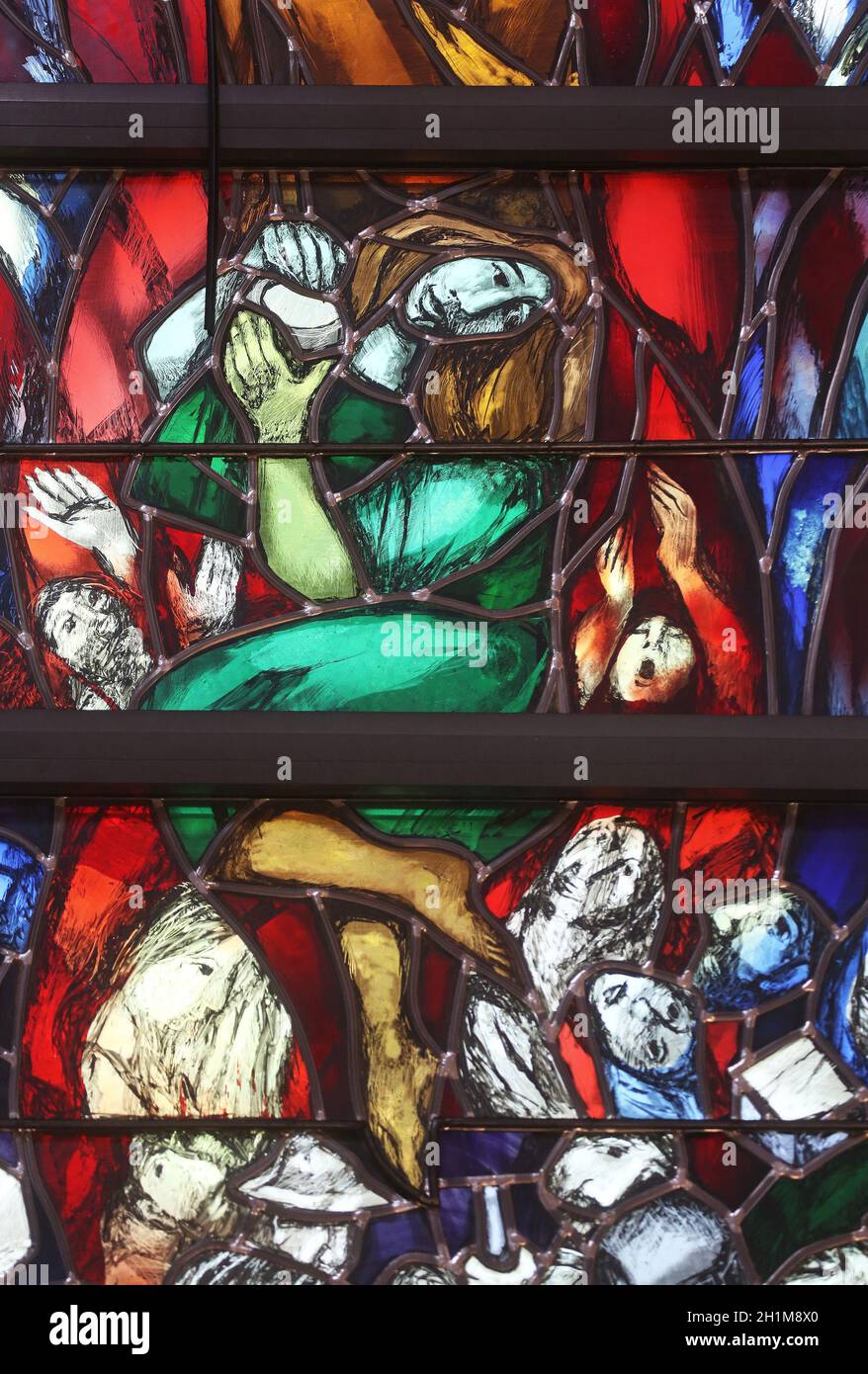 Resurrection, God gives people new life, detail of stained glass window ...