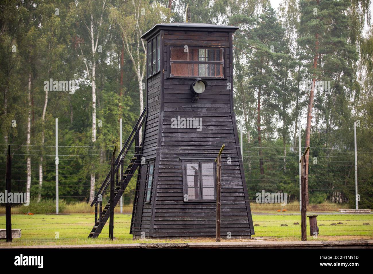 Sztutowo, Poland - Sept 5, 2020: Wooden guard tower at the former Nazi ...