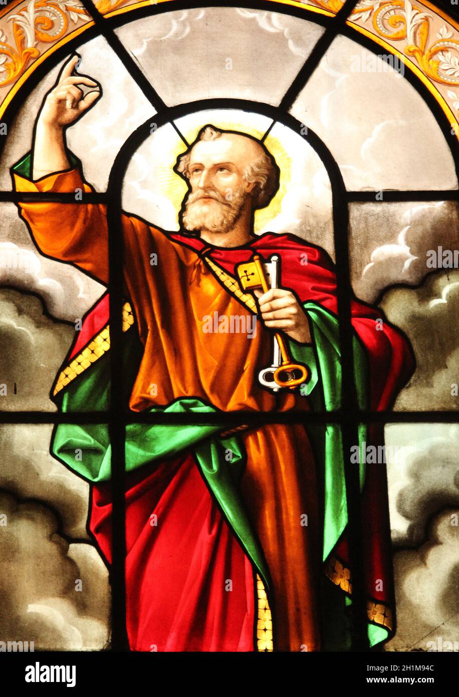 Saint Peter, stained glass, St. Elizabeth of Hungary church, Paris ...