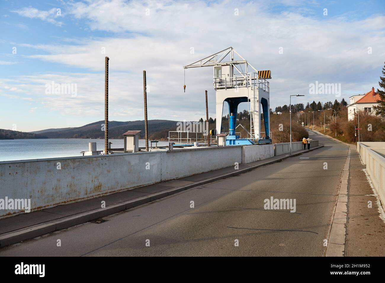 Brno reservoir dam industrial structures with crane Stock Photo - Alamy