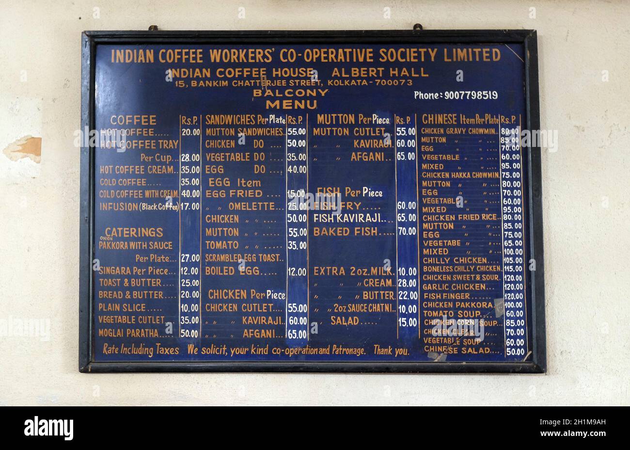 Blackboard with offerings in Indian Coffee House in Kolkata. The India ...