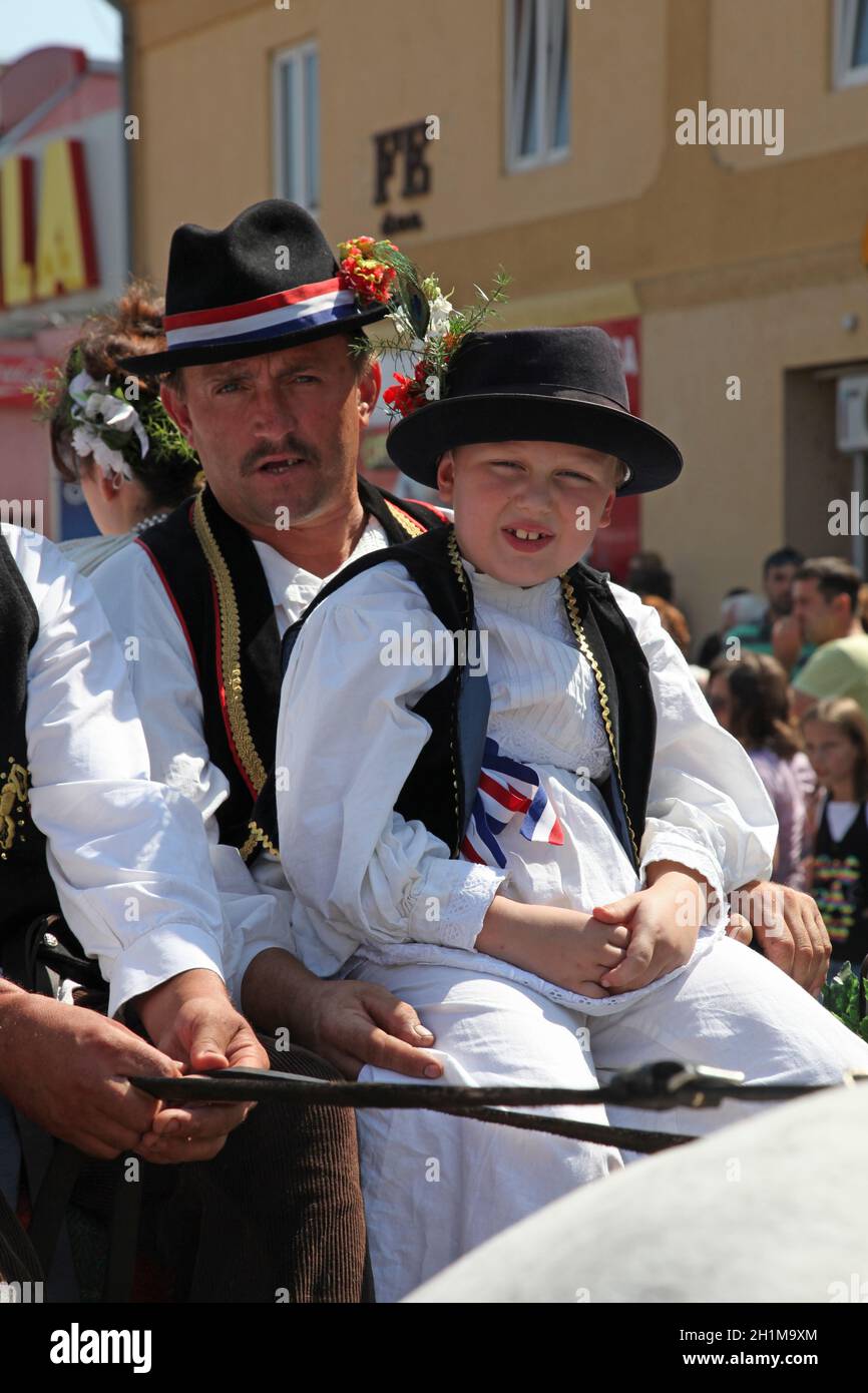 Participant in Croatian national costume, during the Dakovacki vezovi ...