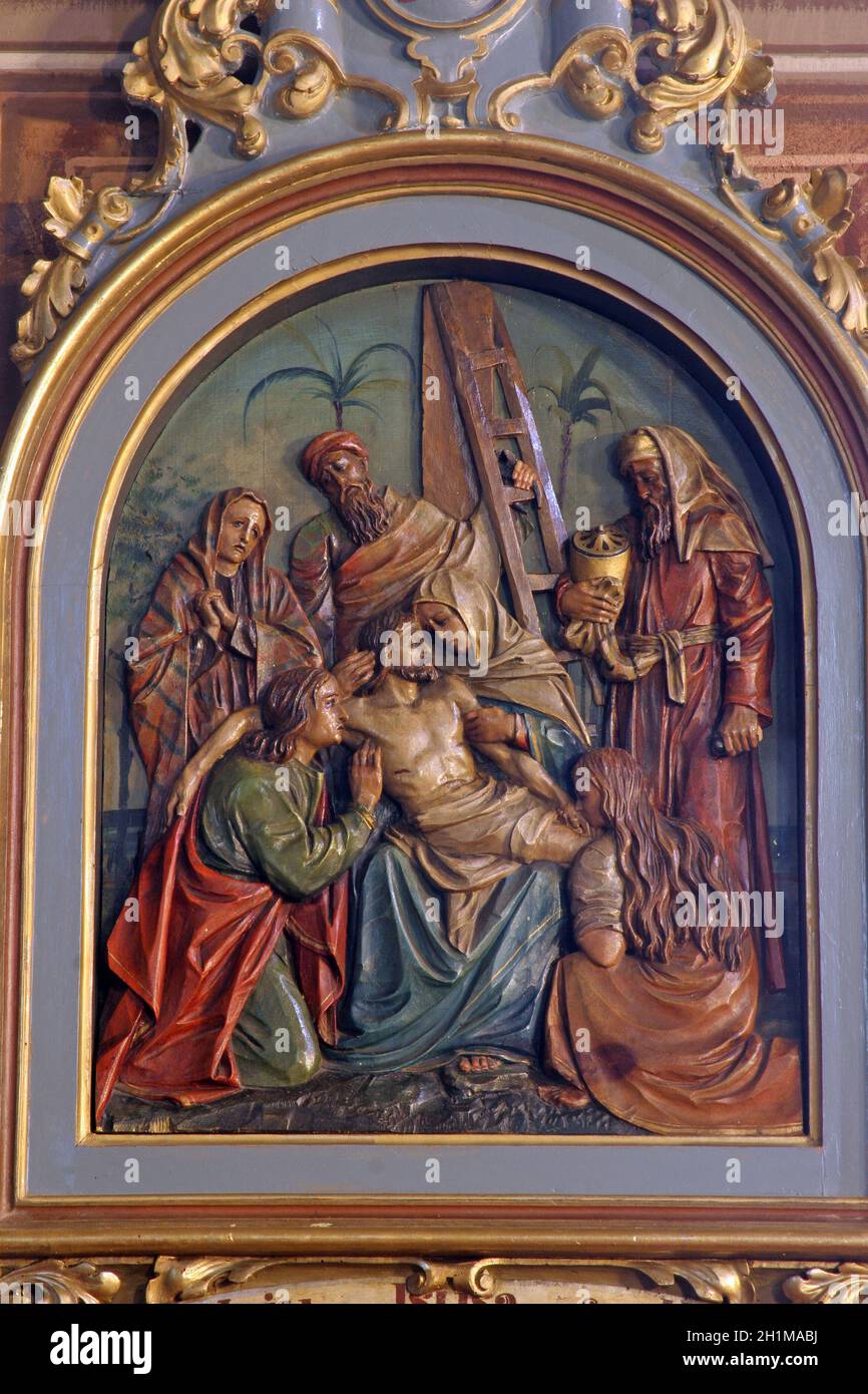 13th Stations of the Cross, Jesus' body is removed from the cross Stock ...