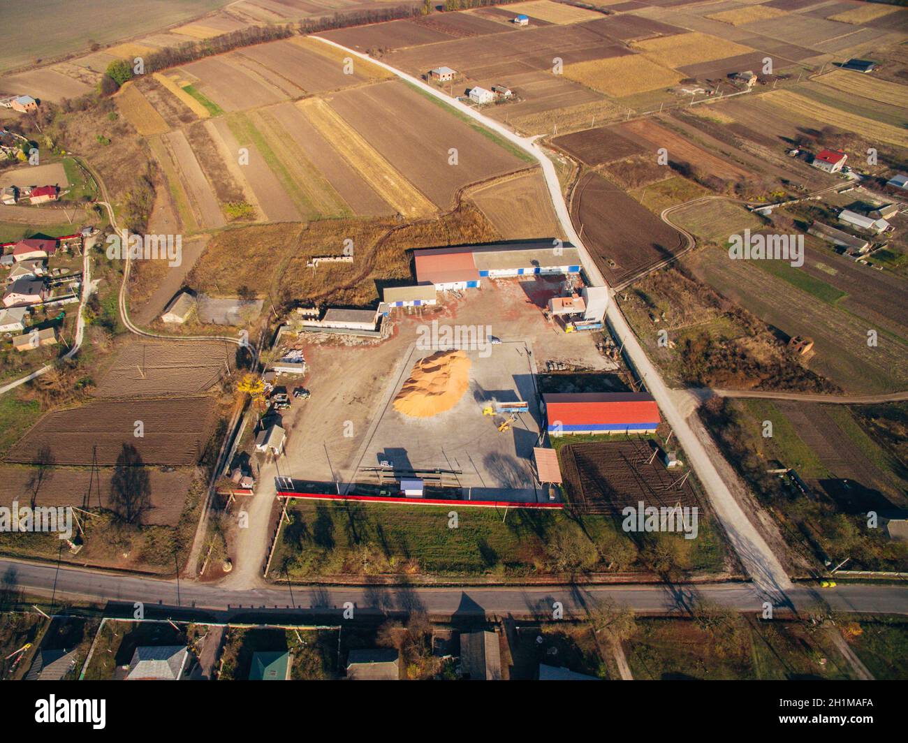 Around the Warehouse Large Agricultural Fields. Aerial View Over The ...