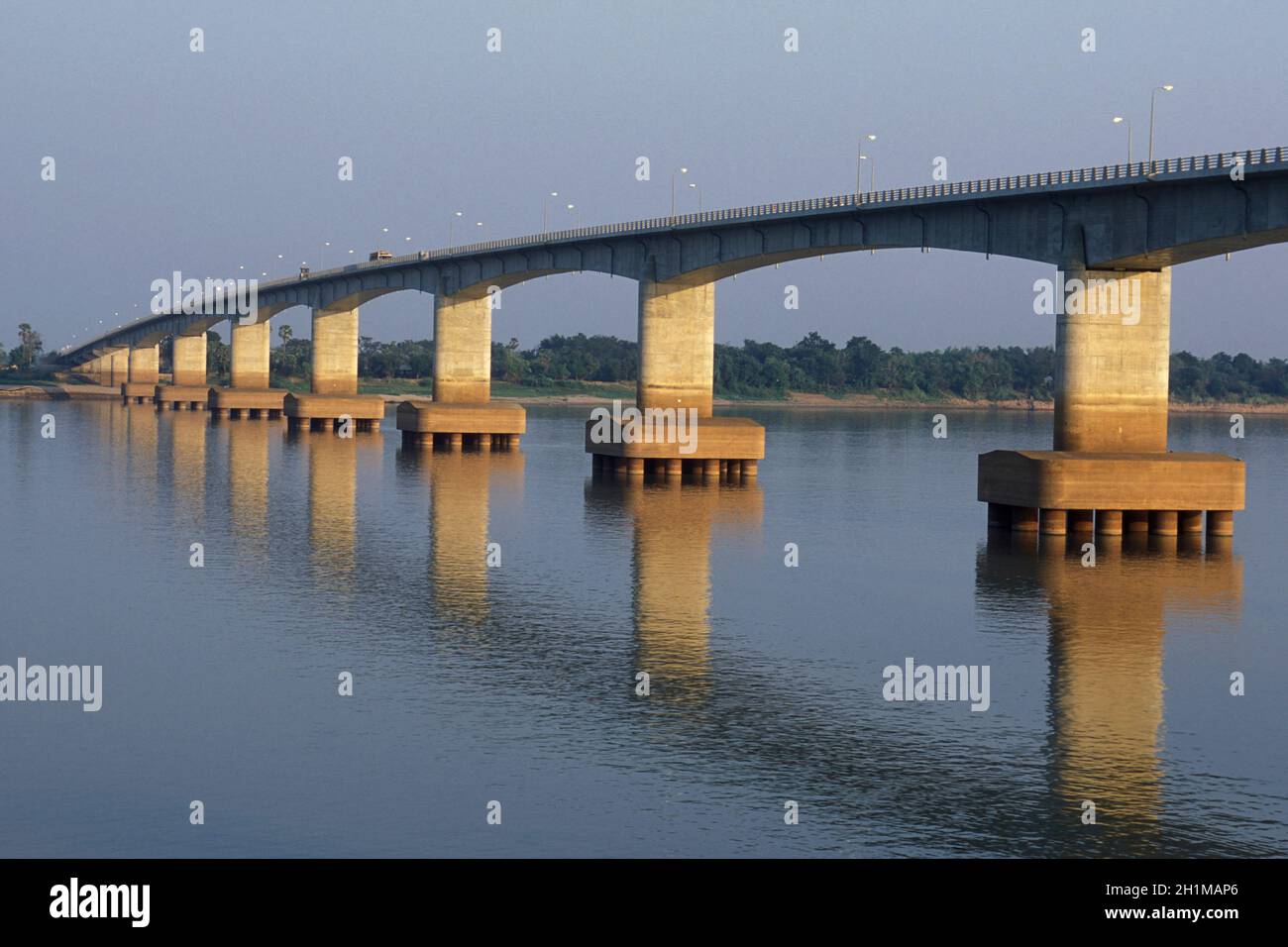 the Bridge on Mekong river at the village of Kampong Cham in the centre ...