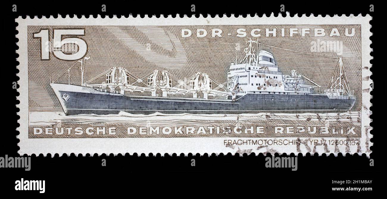 Stamp printed in GDR from the GDR Ship Building issue shows Container ...