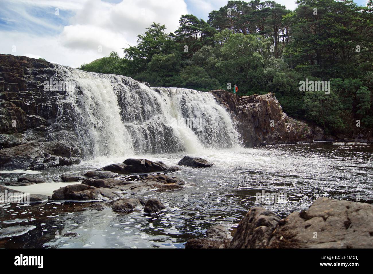 The Irish waterfall Aasleagh (Irish Eas Liath) is located in northern ...