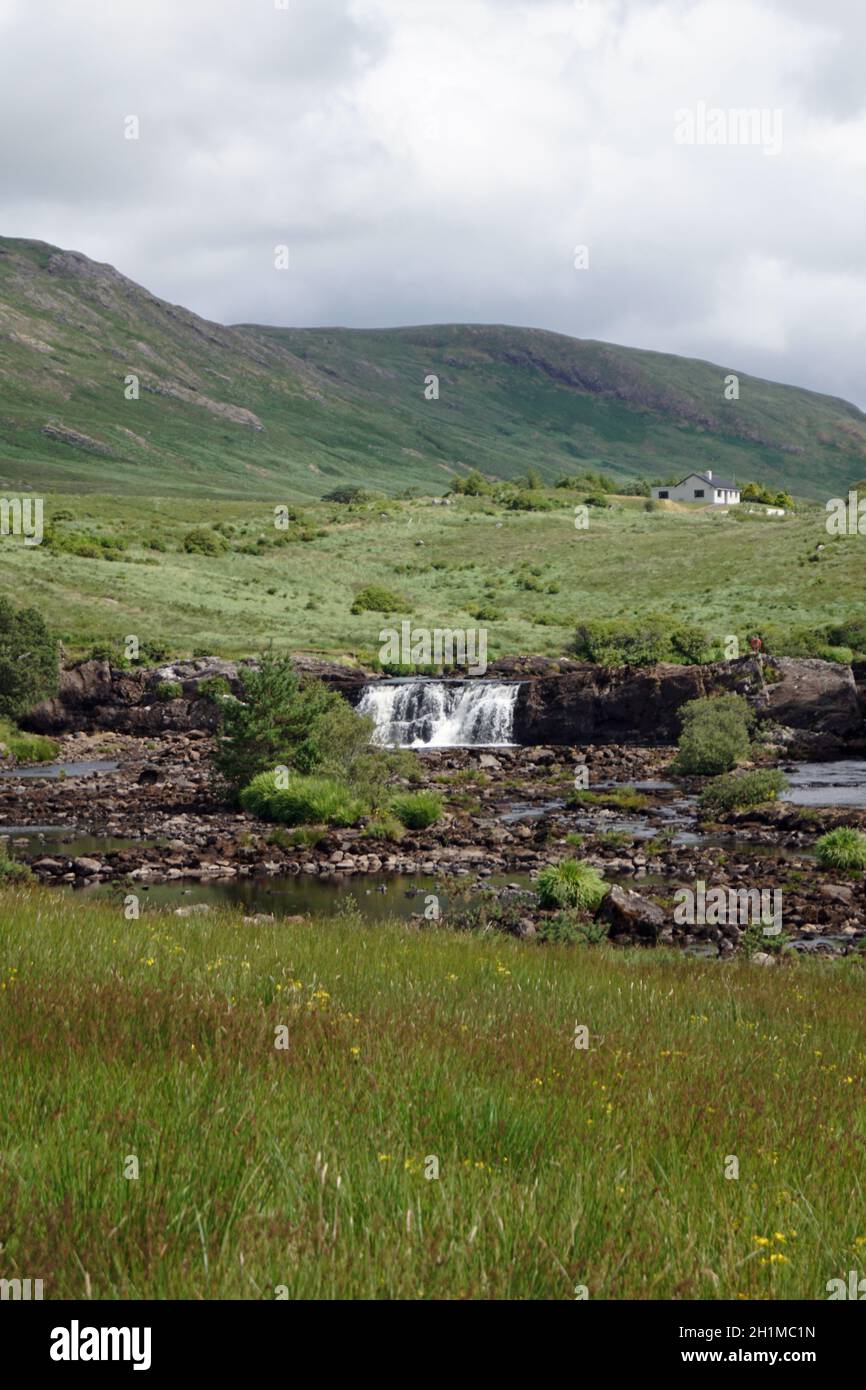 The Irish waterfall Aasleagh (Irish Eas Liath) is located in northern ...