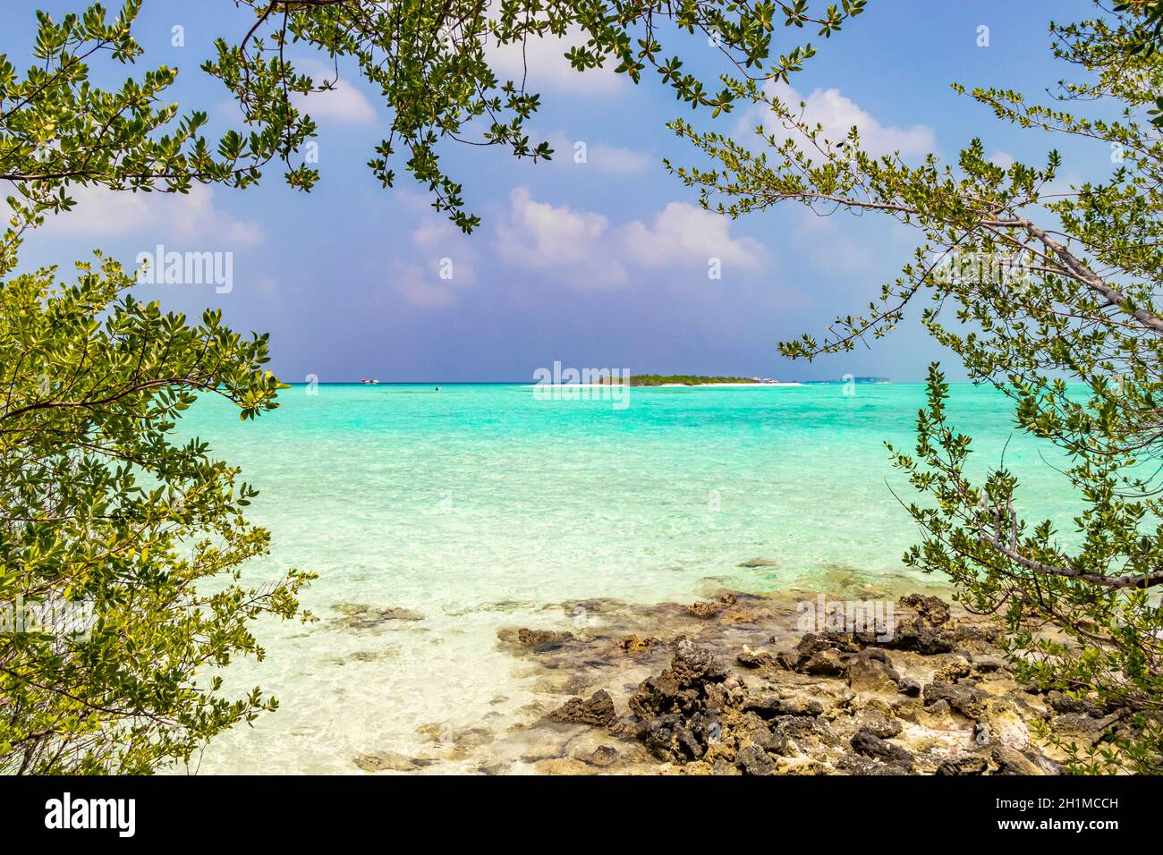 Natural tropical sandbank islands with color gradient in the water ...