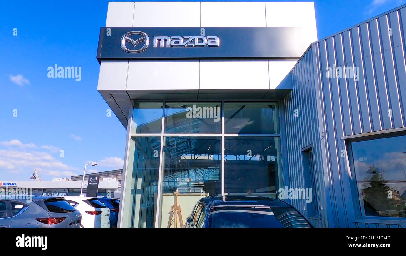 Kyiv, Ukraine - August 15, 2020: retail of Mazda store front, Mazda is ...