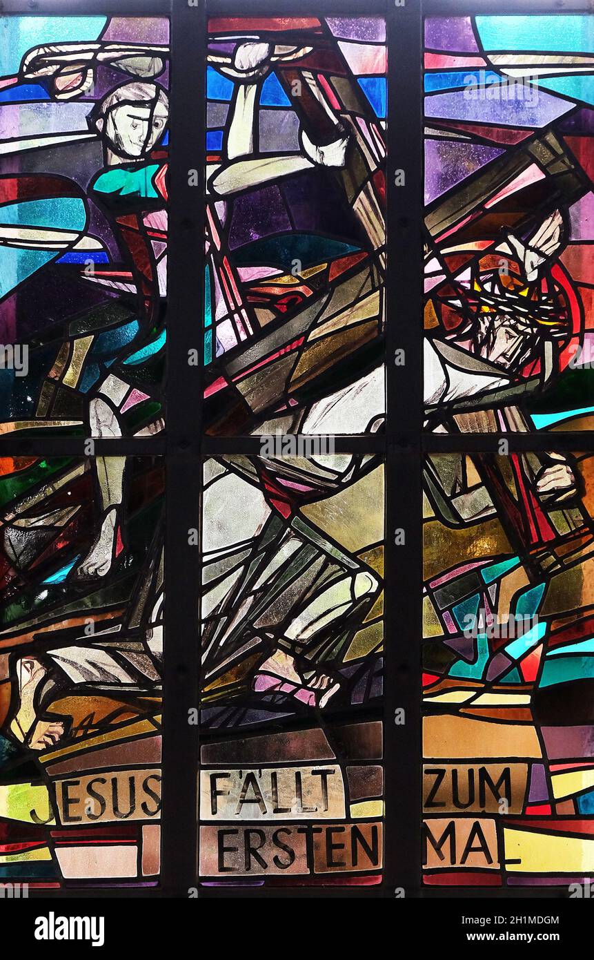 3rd Stations of the Cross, Jesus falls the first time, stained glass ...