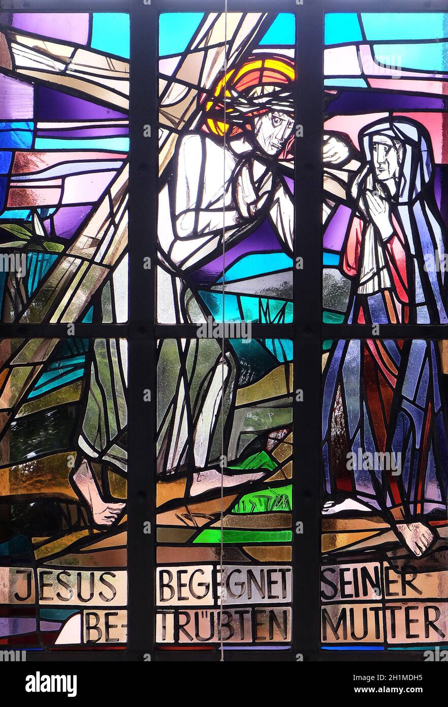 4th Stations of the Cross, Jesus meets His Mother, stained glass window ...