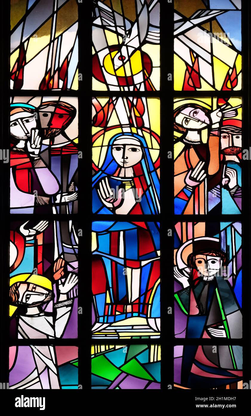 Pentecost stained glass window in the Saint Lawrence church in ...