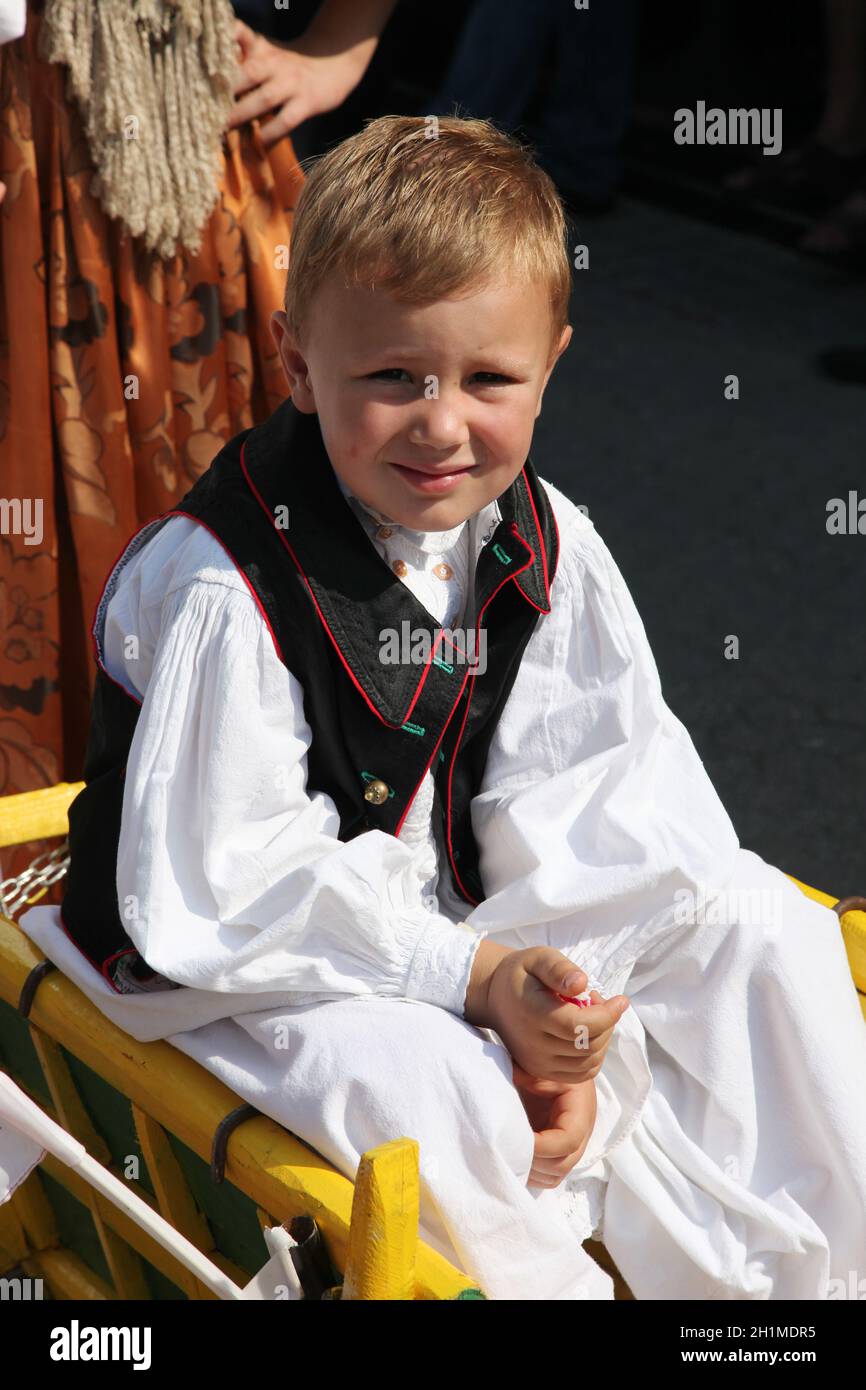 Participant in Croatian national costume from the village Siroko Polje ...
