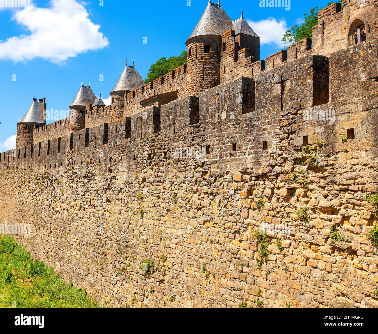 the Medieval stone fortress wall view. France Stock Photo - Alamy