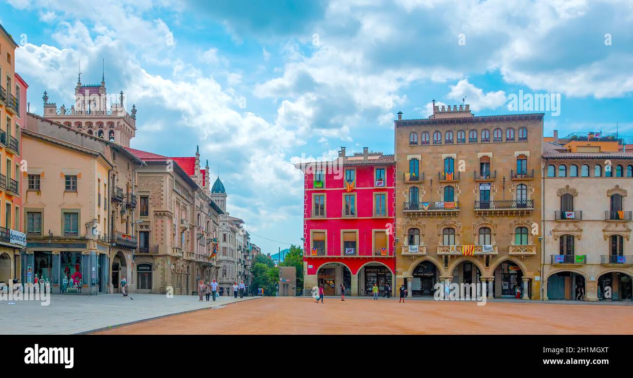 Vic, Spain - 20 JUNE, 2018: The Plaza Mayor in Vic on a sunny day ...