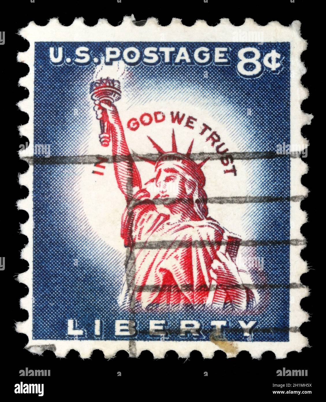 Stamp printed in USA, shows one of the symbols of America, Statue of ...