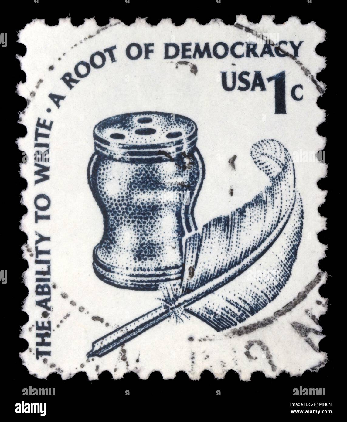 Stamp printed in United states (USA), shows Inkwell and Quill, with ...
