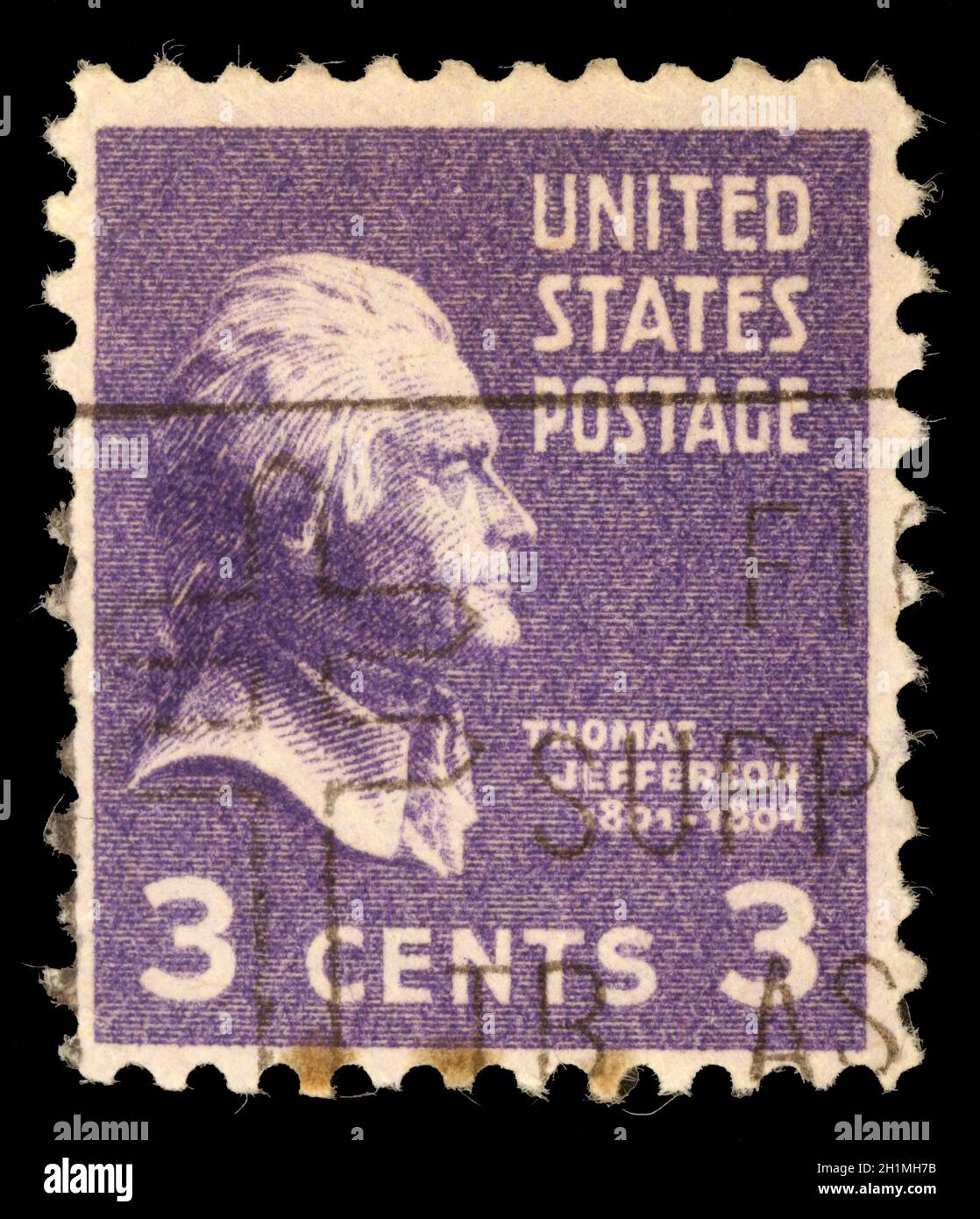 Stamp printed in the USA, a portrait 3th President of the United States ...