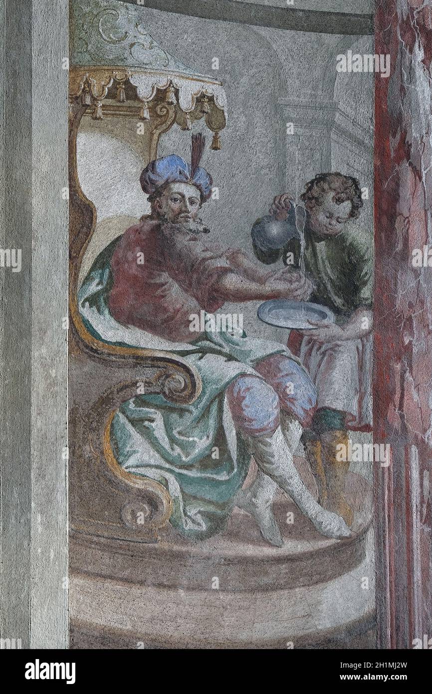 Jesus condemned to death, Pontius Pilate washed his hands, fresco on ...