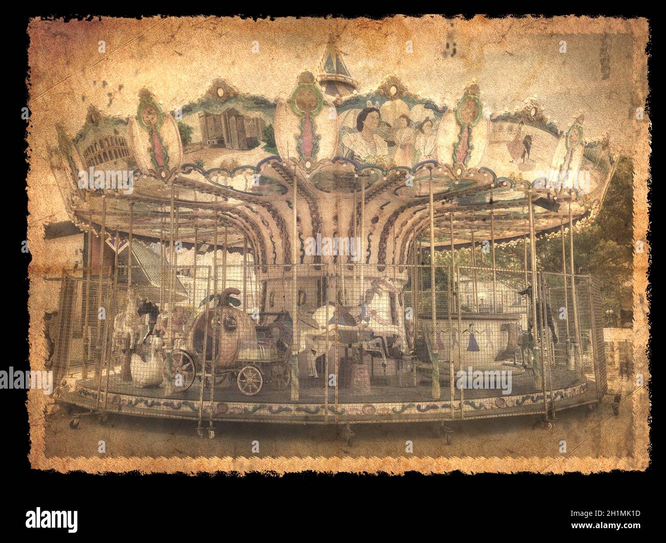 Outdoor vintage photo flying horse carousel in the the city Stock Photo ...