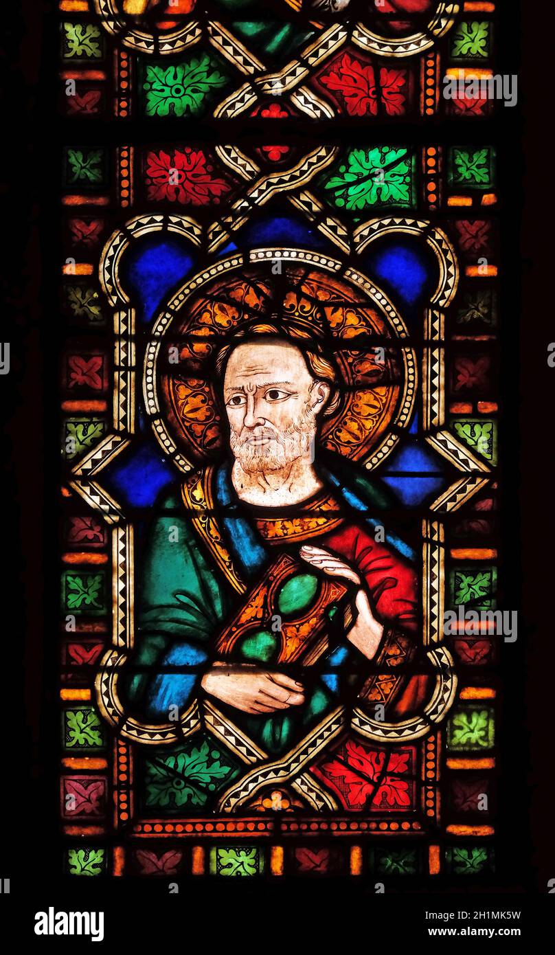 Catholic Saint, stained glass window in the Basilica di Santa Croce ...