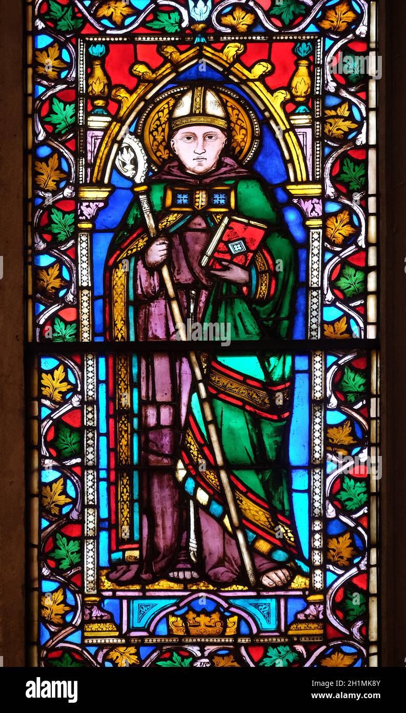 Catholic Saint, stained glass window in the Basilica di Santa Croce ...