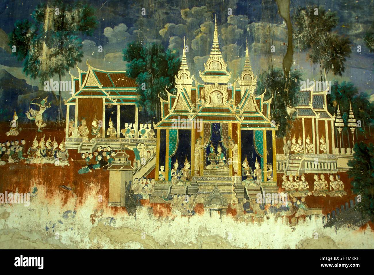 a historical painting at the Ramayana Gallery of the Royal Palace in ...