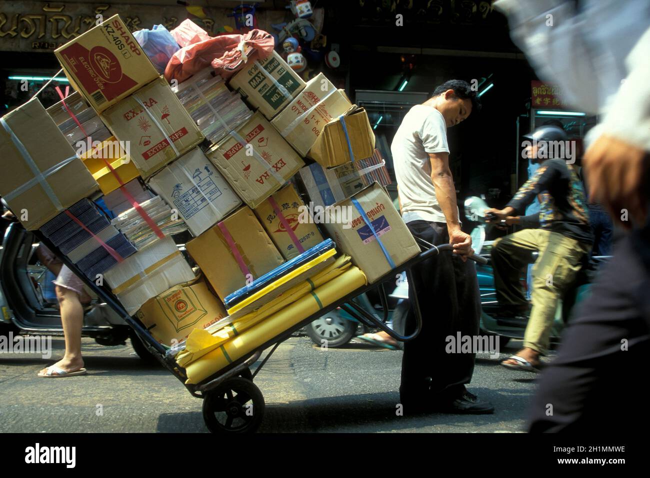 a transport of goods at a market in the China Town in the city of ...