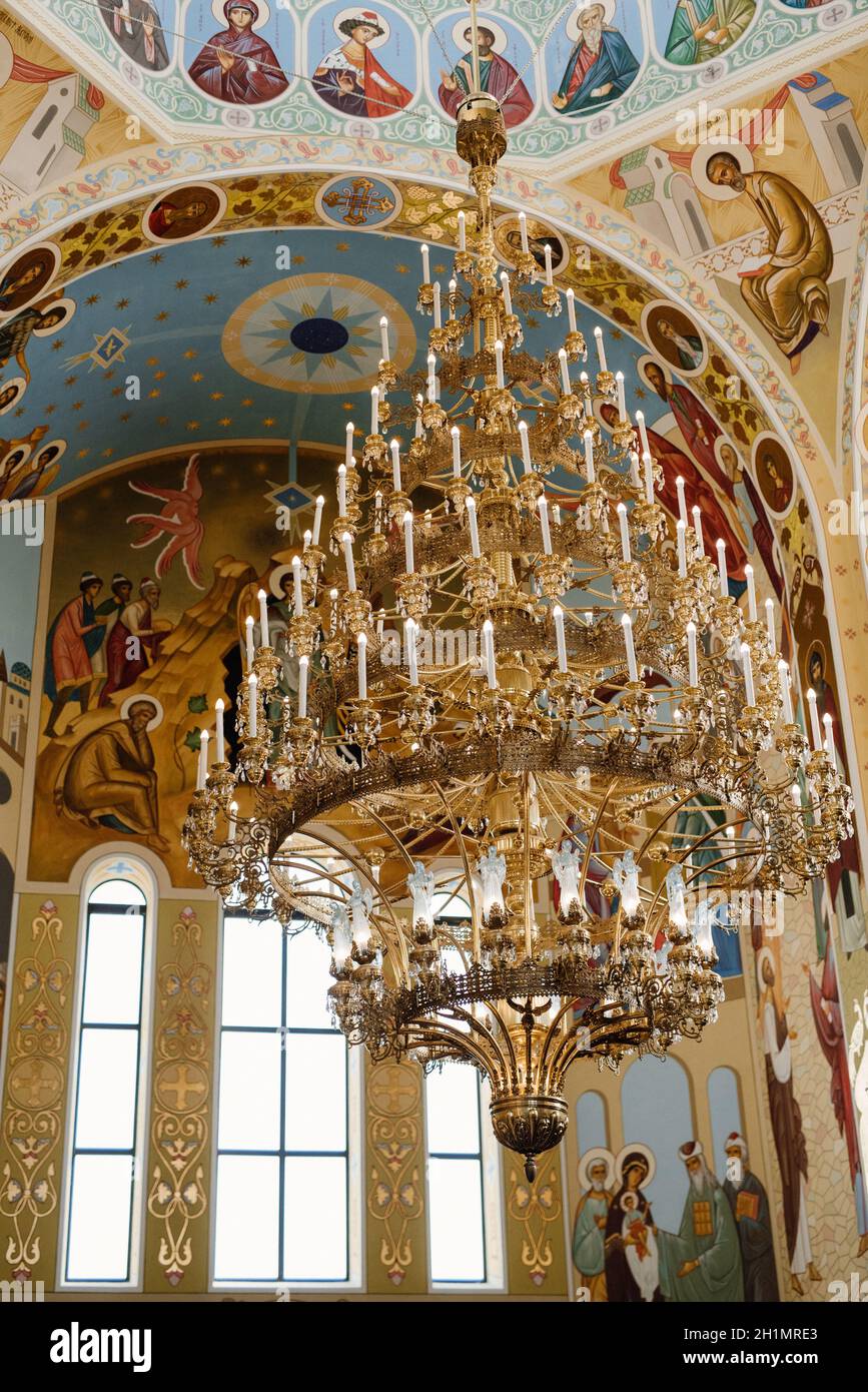 classic cathedral of the orthodox church with icons and altar Stock ...