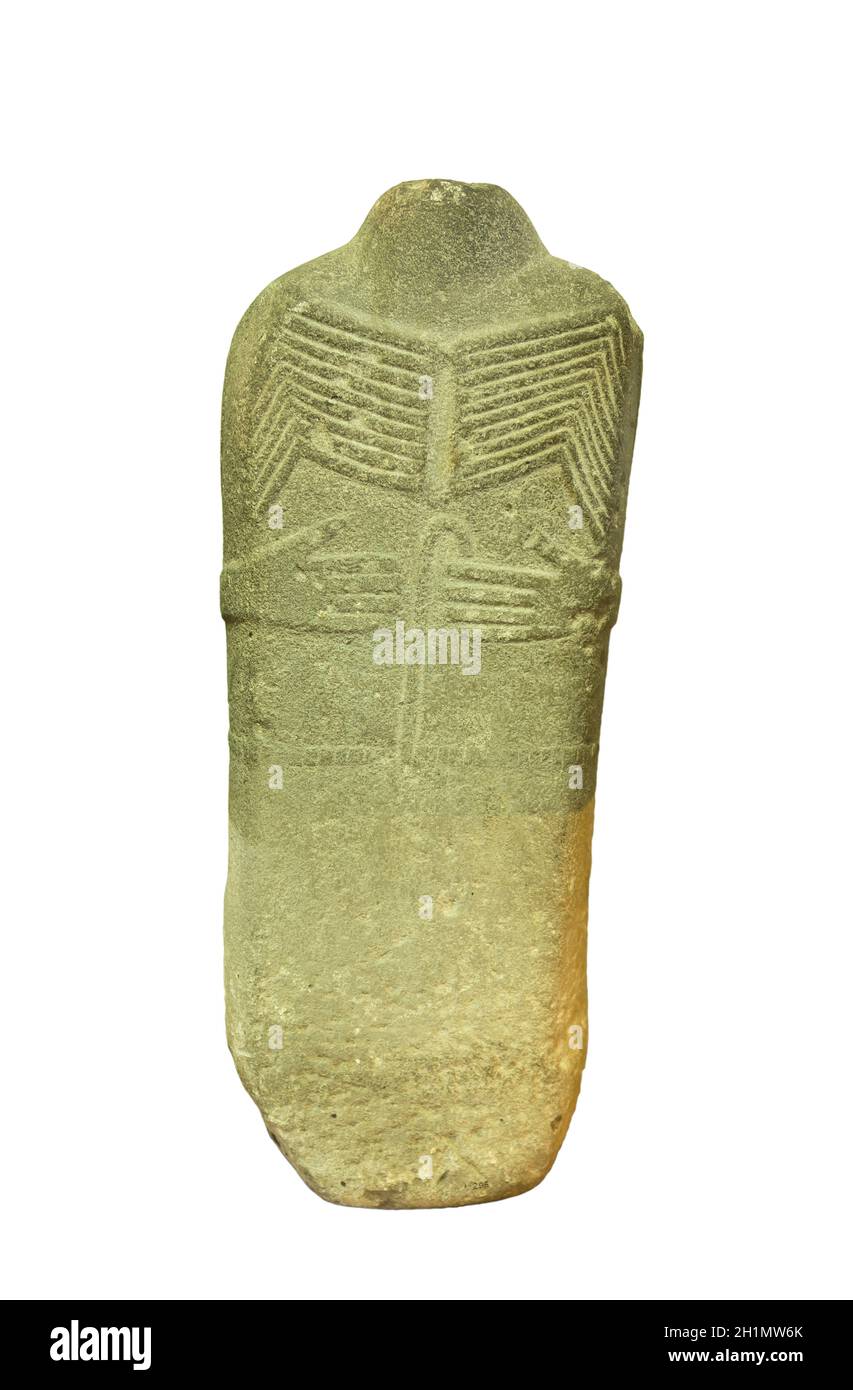 Stone statue (Bronze Age) -3000 BC - is isolated on the white Stock ...