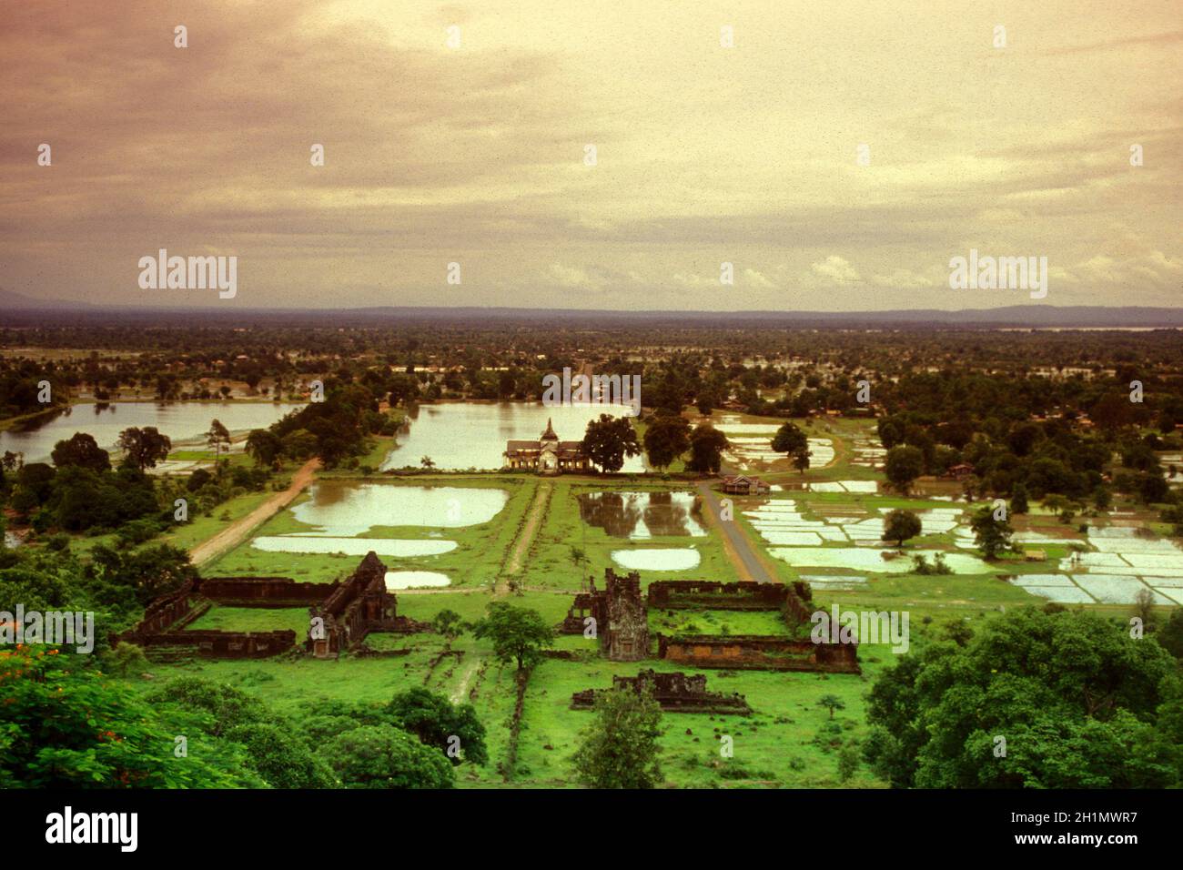 the ruins of the wat Phu Champasak at the Town of Champasak in Lao in ...