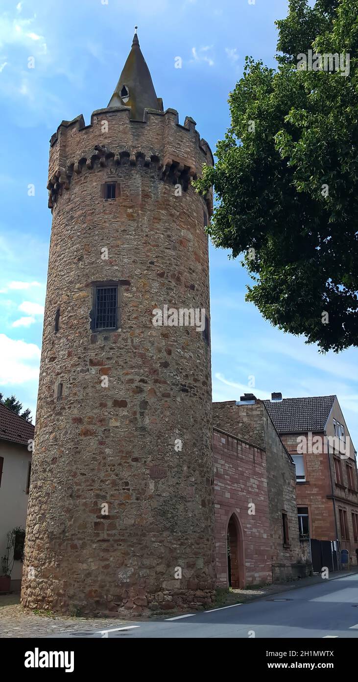 Pointed tower is a sight of Großostheim Stock Photo - Alamy